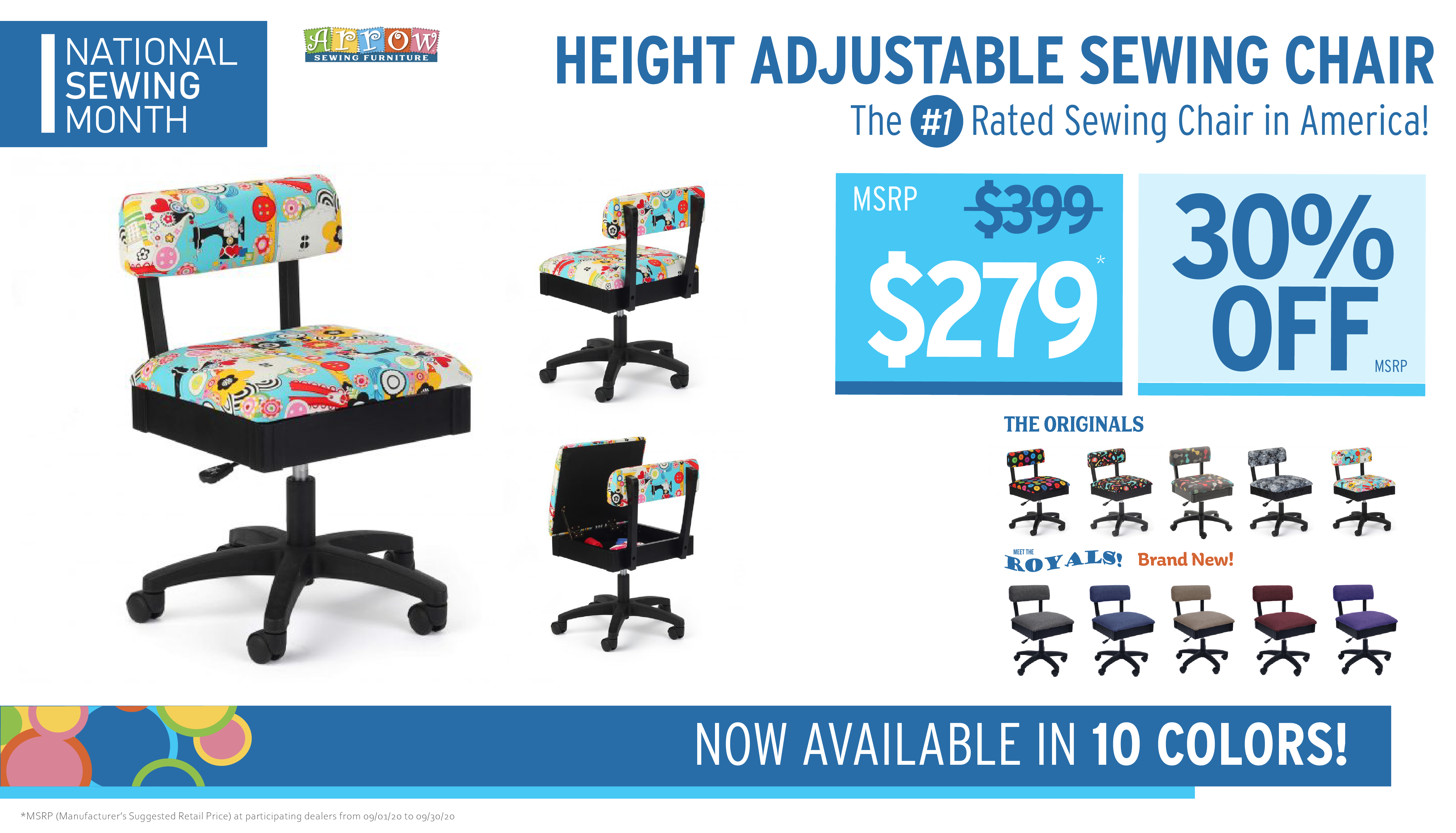 Arrow Height Adjustable Hydraulic Sewing Chair H8013 (Button Fabric)